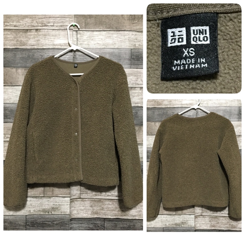Uniqlo Teddy Fleece Sherpa Snap Button Collarless Jac… - Gem